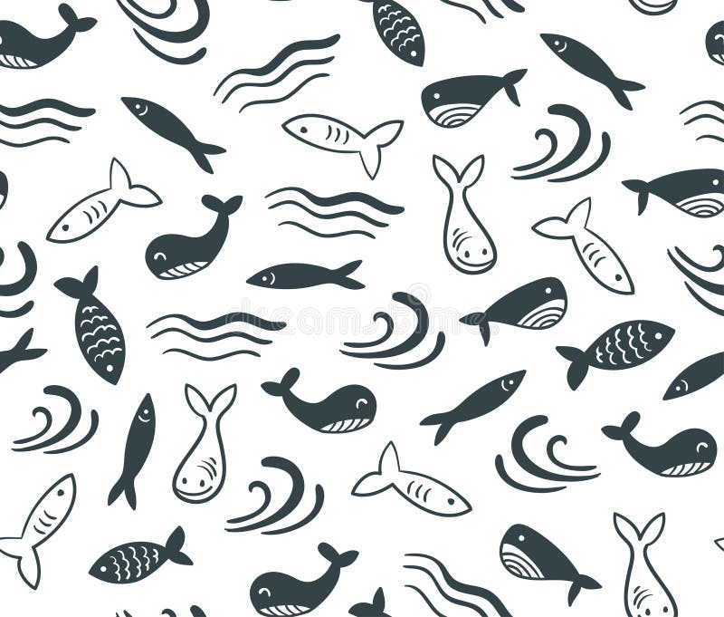Seamless Vector Pattern with Little Cute Fish Cartoon. Stock Vector ...