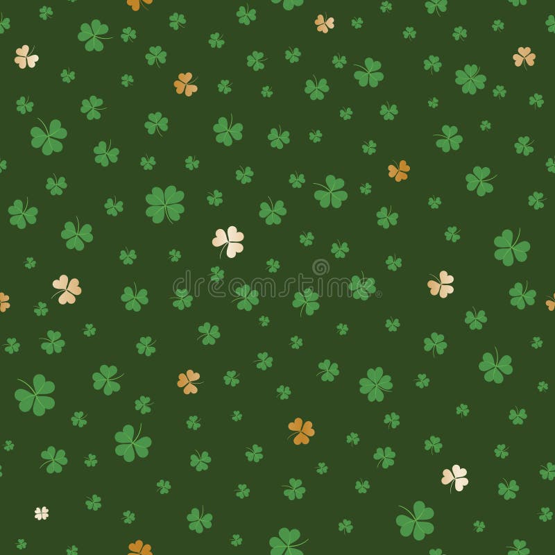 Seamless Vector Pattern of Lucky Four-Leaf Clovers, Green, Gold. Stock ...