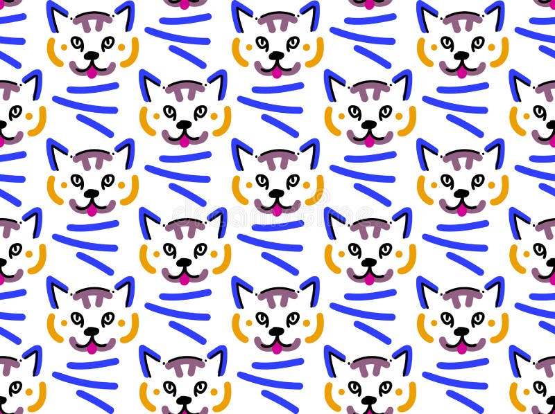 Seamless Vector Pattern Made of Cute Line Art Cats Stock Vector ...