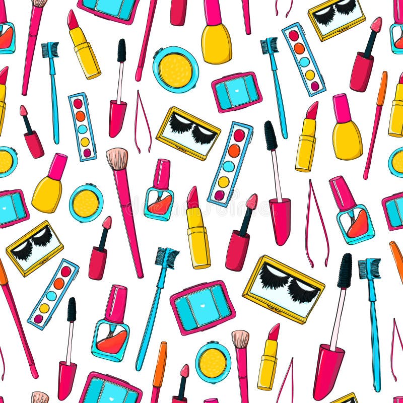 Seamless Vector Pattern with Makeup Tools, Brushes Stock Vector - Illustration of female ...