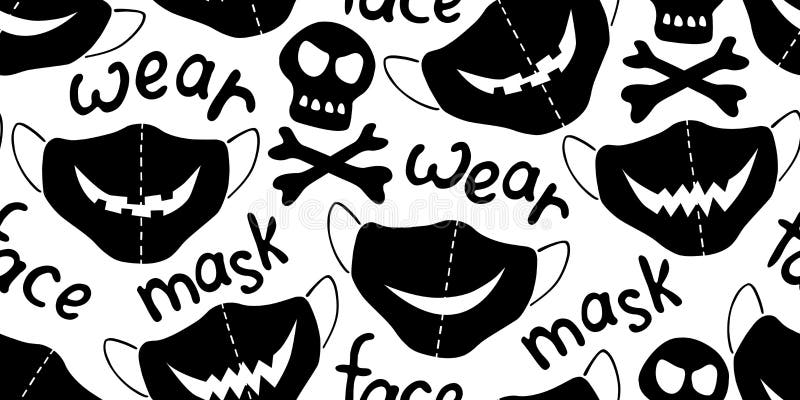 Seamless Vector Pattern of Medical Protect Face Masks. Halloween ...