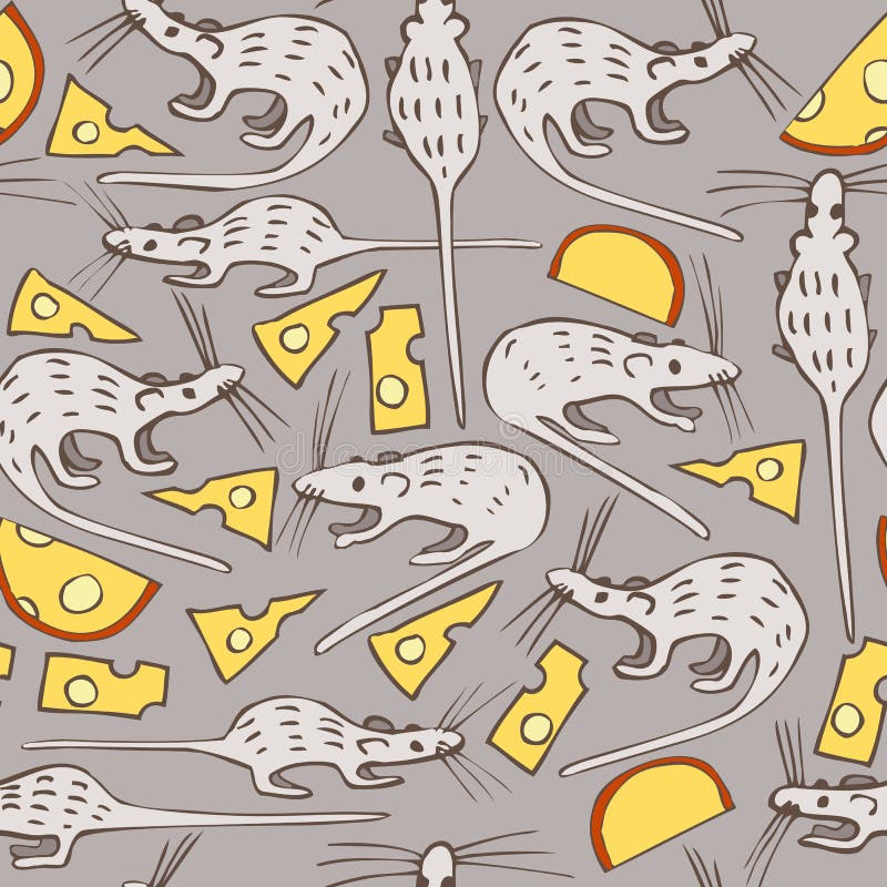 Seamless Vector Pattern with Mice and Cheese Stock Illustration ...