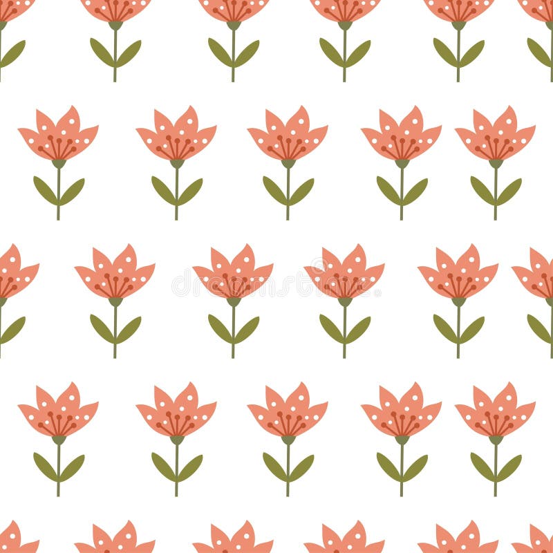 Seamless Vector Pattern in Minimalistic Style. Cute Pink Flowers in ...