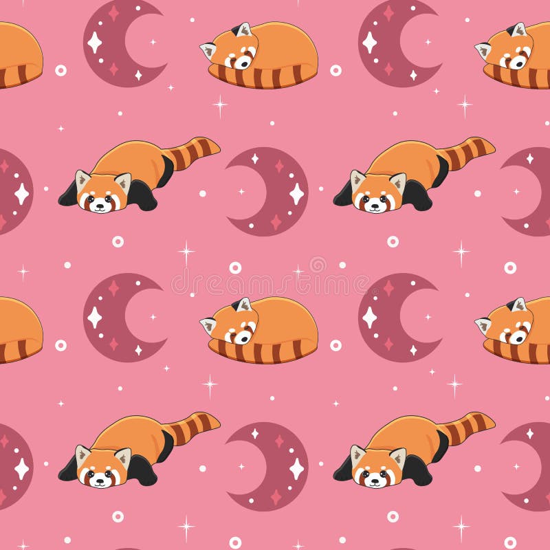 Seamless Vector Pattern with Moon and Red Panda. Trendy Baby Texture ...
