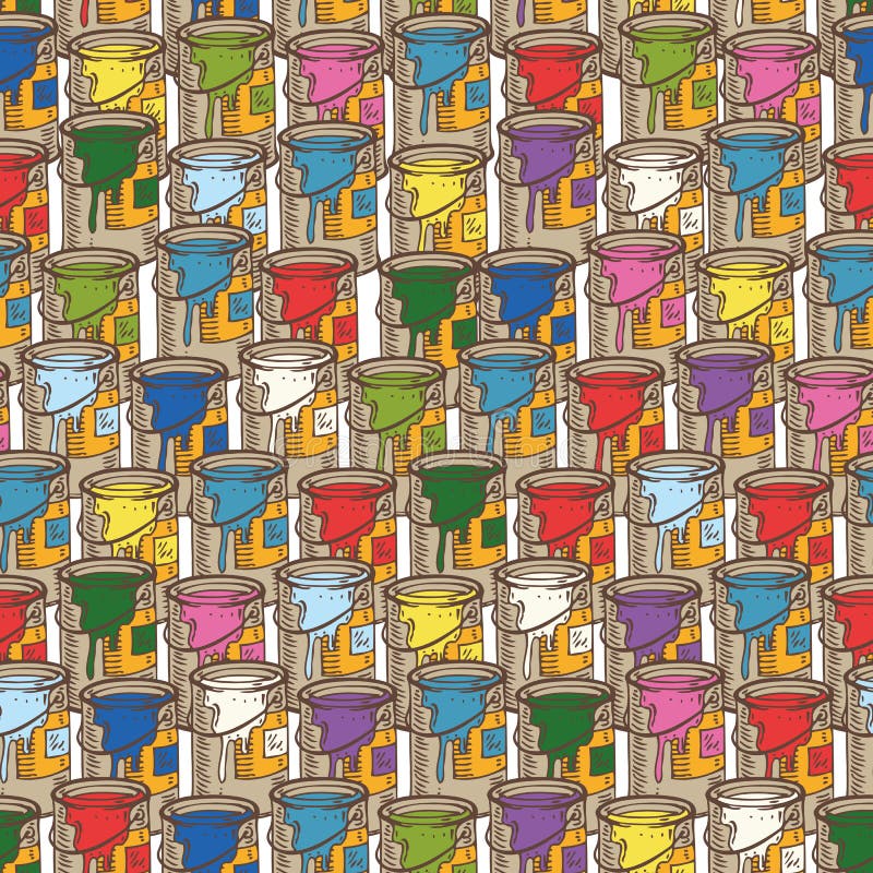 Seamless Vector Pattern with Multicolored Paint Tin Cans Stock ...