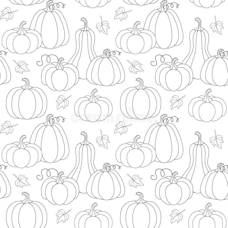 Seamless Vector Pattern of Outline Autumn Ripe Pumpkins on Transparent ...