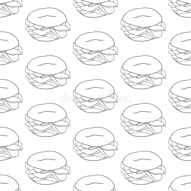 Seamless Vector Pattern of Outline Illustration with Bagel on White ...