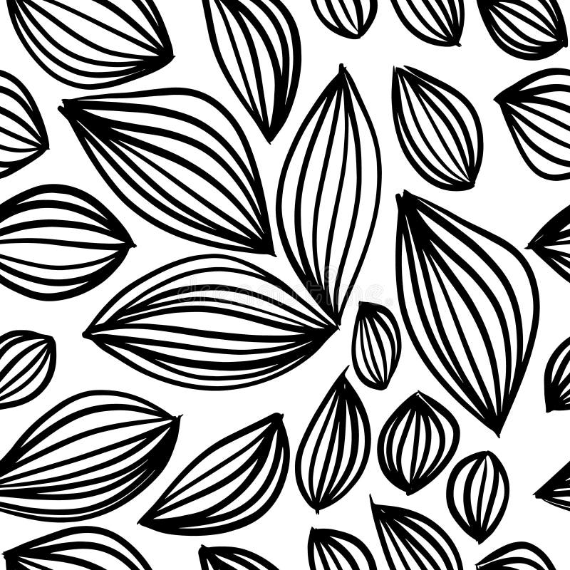 Seamless Vector Pattern with Outline Leaves Stock Vector - Illustration ...
