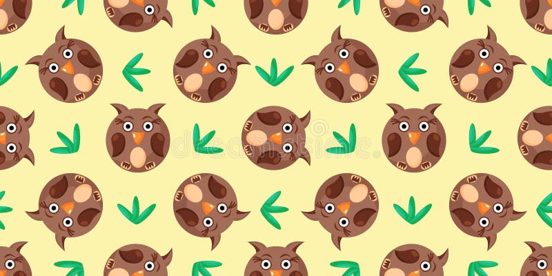 Seamless Vector Pattern of Owl. Round Owl on Background Stock Vector ...