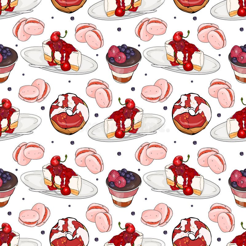 Seamless Vector Pattern with Pancakes Topped with Syrup and Berries ...