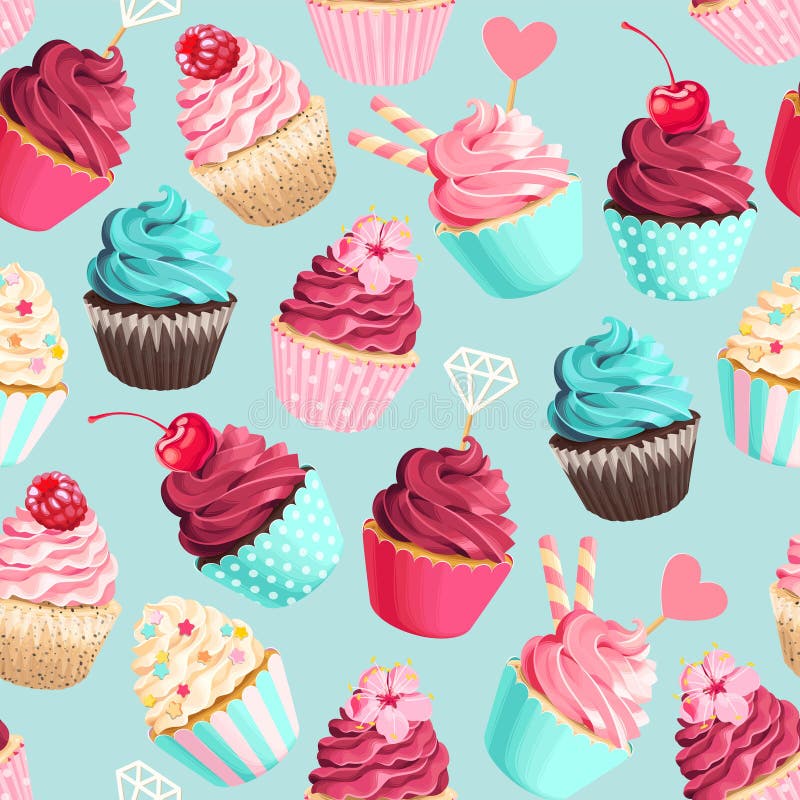Seamless Vector Pattern with Pastel Pink Cupcakes Stock Vector ...