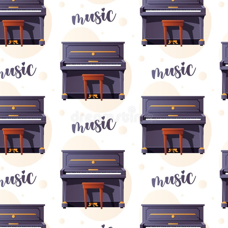 Seamless Vector Pattern with Piano and the Word Music Stock ...