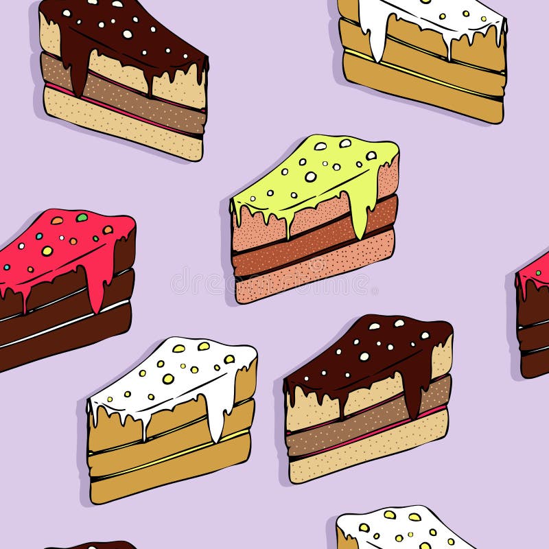 Seamless Vector Pattern with Pieces of Cake Stock Vector - Illustration ...