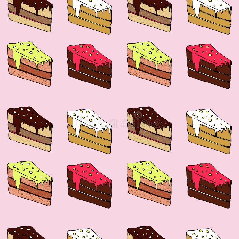 Seamless Vector Pattern with Pieces of Cake Stock Vector - Illustration ...