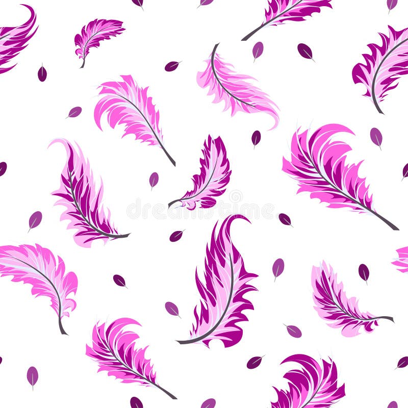 Seamless Vector Pattern With Pink Feathers On A White Background ...