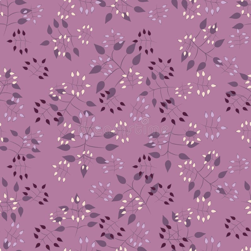 Seamless Vector Pattern with Purple Doodle Leaves Stock Vector ...