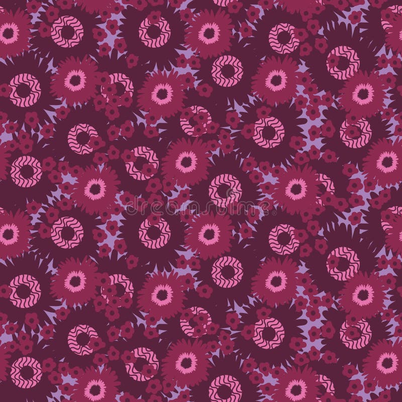 Seamless Vector Pattern with Purple Round Flowers Stock Vector ...