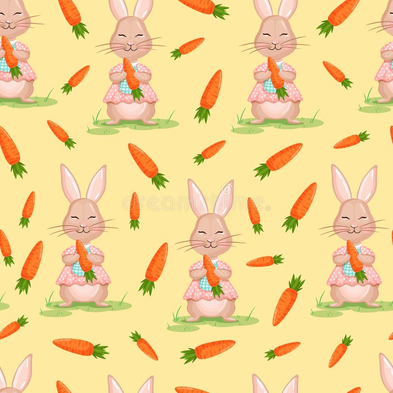 Seamless Vector Pattern with Rabbit and Carrots. Vector Illustration ...