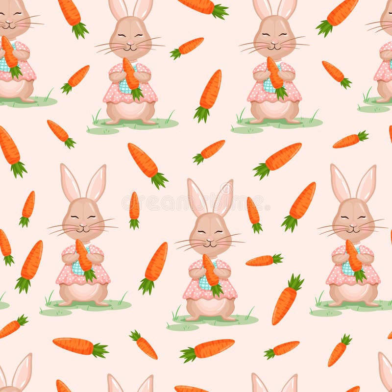 Seamless Vector Pattern with Rabbit and Carrots. Vector Illustration ...