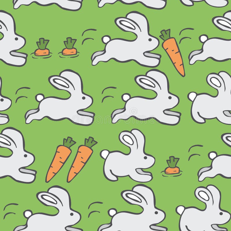Seamless Vector Pattern with Rabbits and Carrots on a Green Background ...