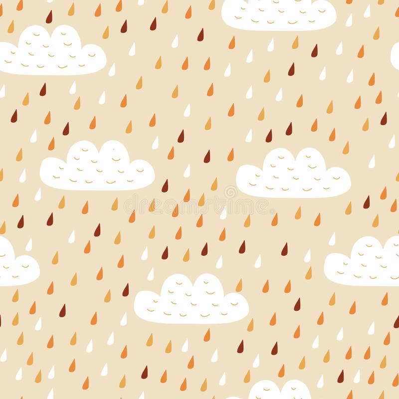 Seamless Vector Pattern with Rain Drops and Clouds. Cute Pattern Stock ...