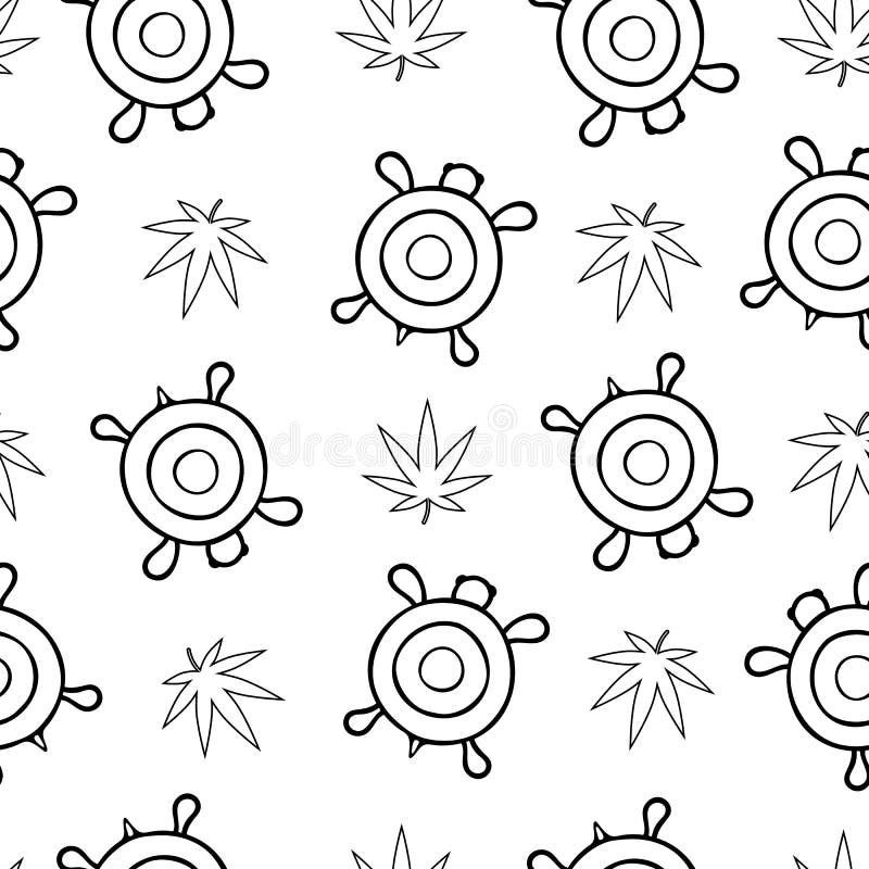 Seamless Vector Pattern. Rastamanka Turtles among Hemp Leaves Stock ...
