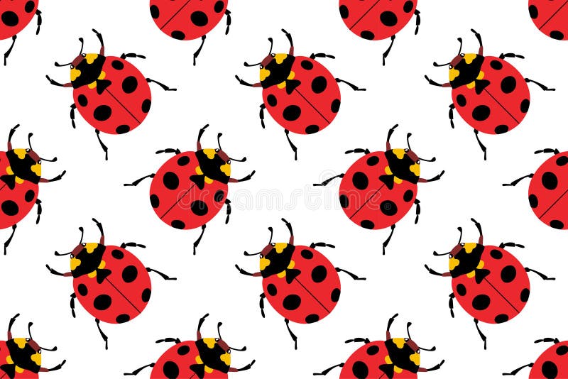 Seamless Vector Pattern with Red Ladybugs on a White Background. Flat ...