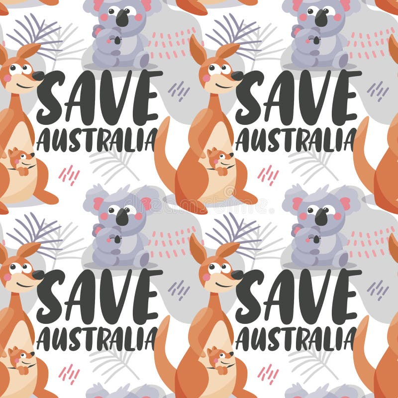 Seamless Vector Pattern Save Australia with Koala Bears and Kangaroo ...