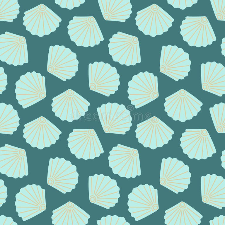 Seamless Vector Pattern with Scallops on Blue Background. Stock ...