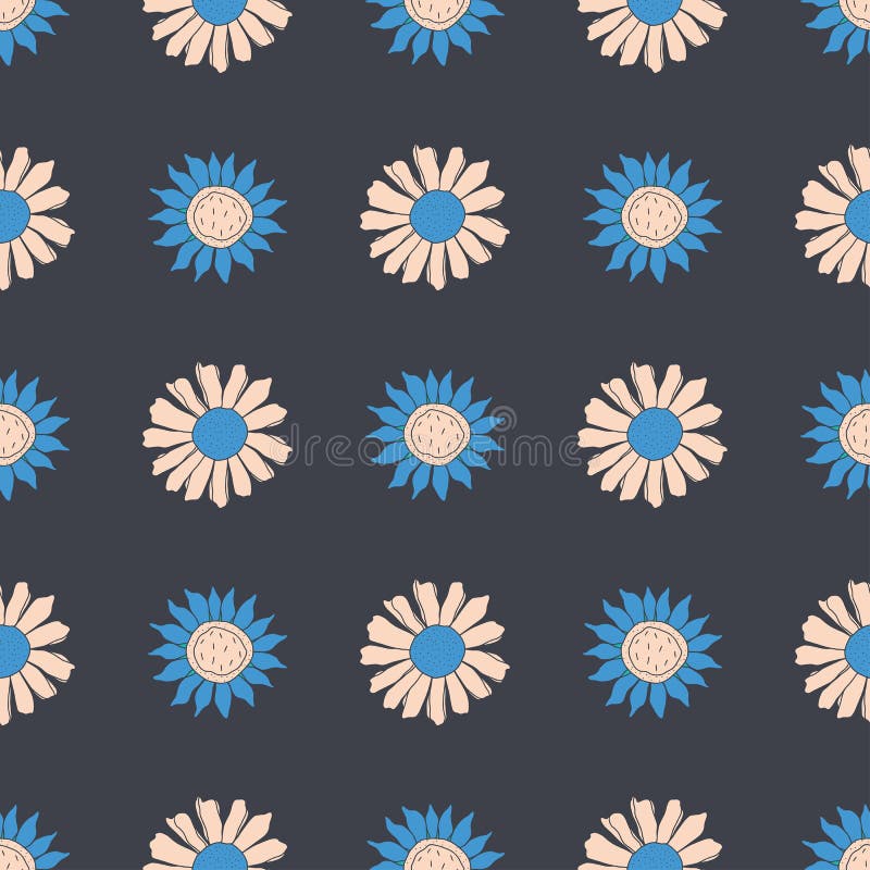 Seamless Vector Pattern with Simple Floral Daisy Designs. Stock Vector ...