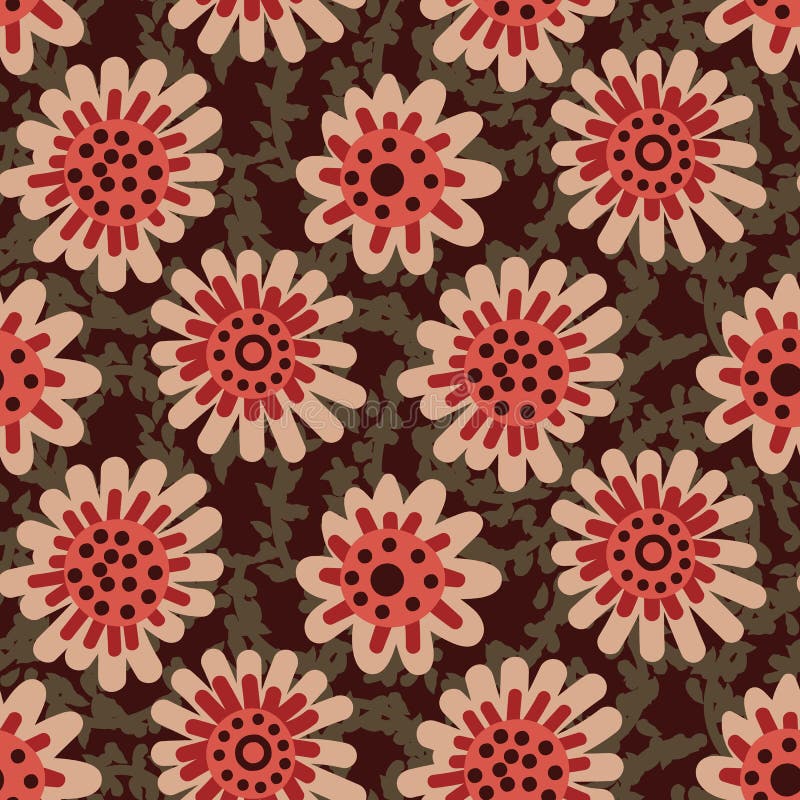 Round Flowers Seamless Pattern. Stock Vector - Illustration of cute ...