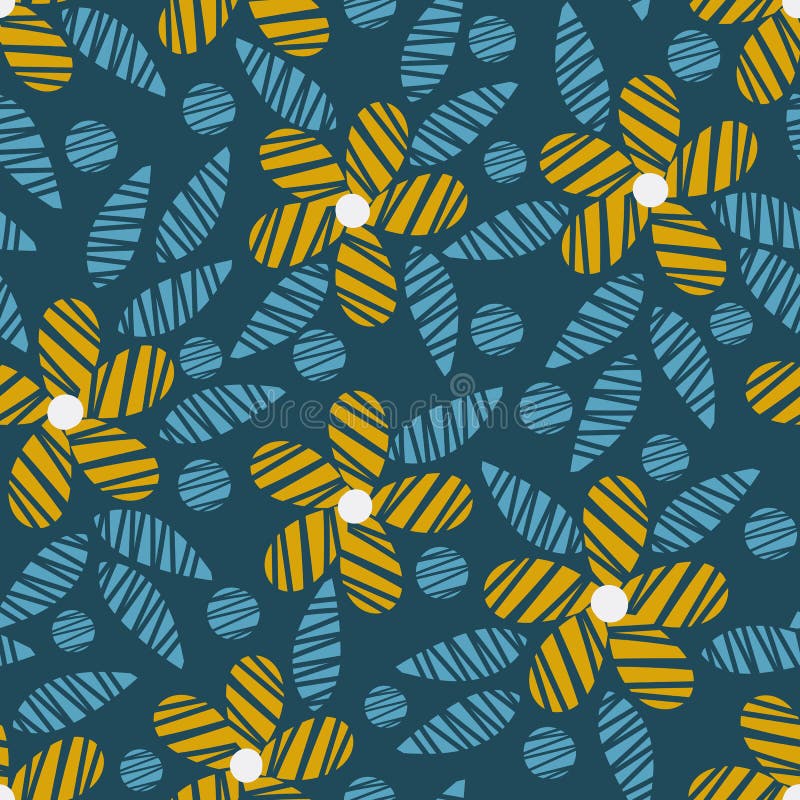 Seamless Vector Pattern with Simple Textured Yellow Flowers on a Teal ...