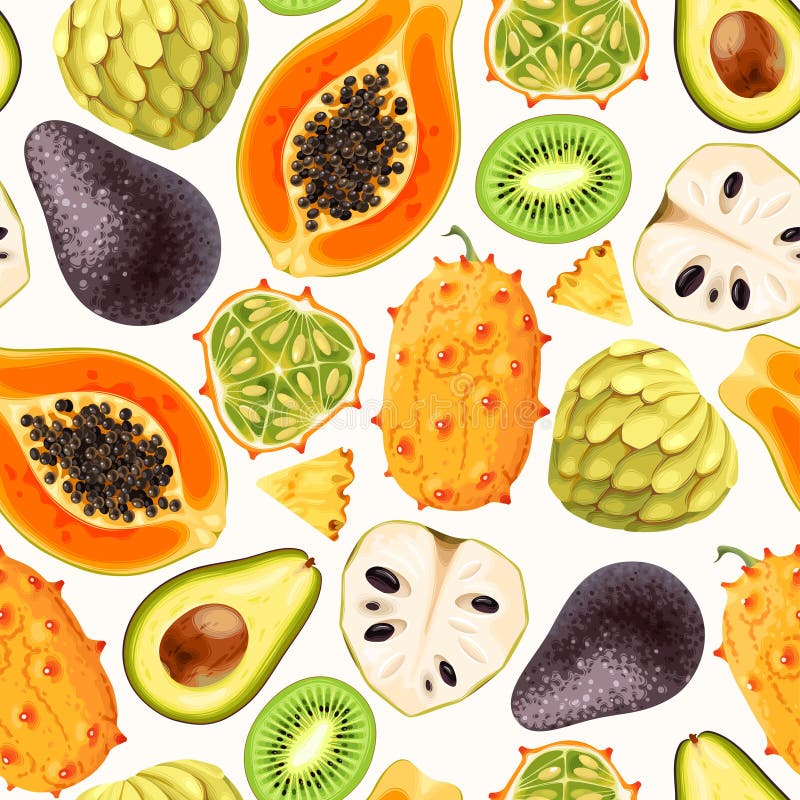 Seamless Vector Pattern with Sliced Exotic Fruits Stock Vector ...