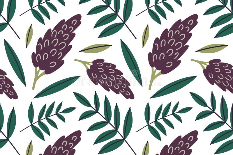 Seamless Vector Pattern with Sumac Branches, Leaves Illustrations in ...