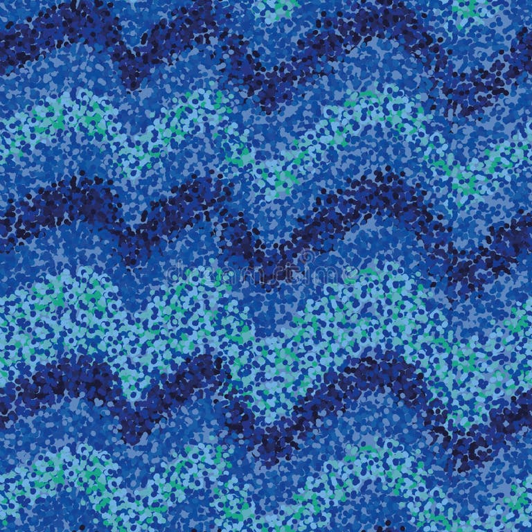 Seamless Vector Pattern with Textured Ocean Waves Drawn with Blue Dots Stock Vector ...