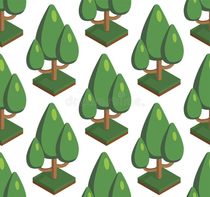Seamless Vector Pattern in Trees Isometric. Forest on a White ...