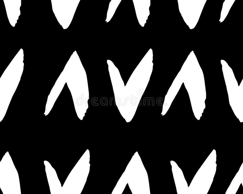 Seamless Vector Pattern with Triangle, Check Mark White on Black. Hand ...