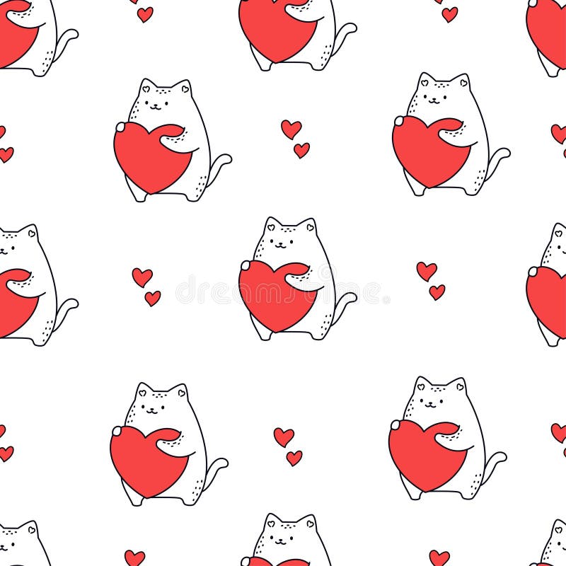 Seamless Vector Pattern for Valentine S Day. Cute Fat Cat Hugging a ...