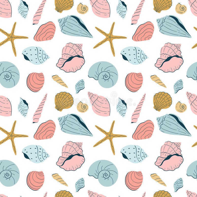 Seamless Vector Pattern with a Variety of Seashells. Stock Vector ...
