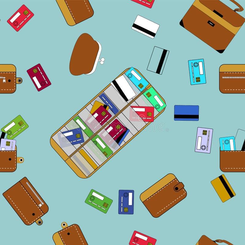 Seamless Vector Pattern. Various Types of Brown Leather Wallets with ...