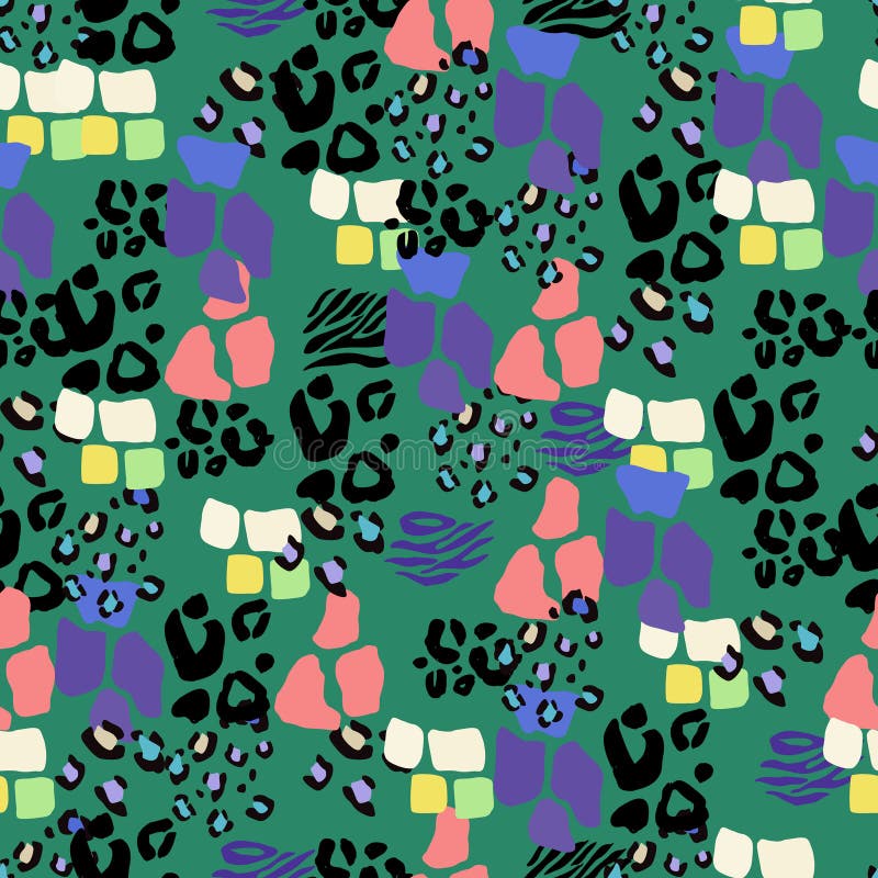 Seamless Vector Pattern. a Vibrant Design Featuring a Colorful Leopard ...