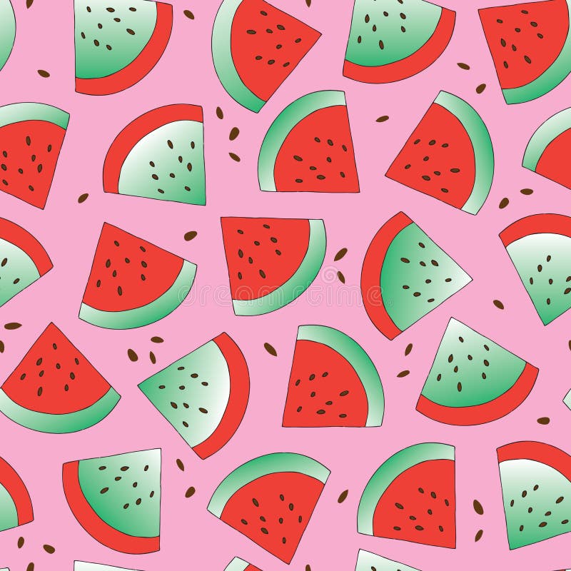 Seamless Vector Pattern with Watermelon on Pink Background. Summer ...
