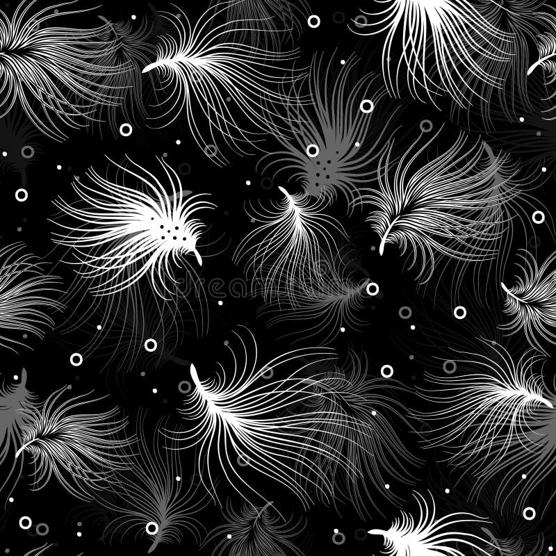 Seamless Vector Pattern of White Feathers on a Black Background Stock ...