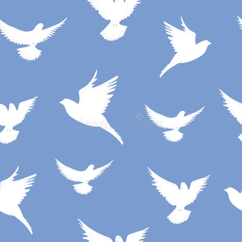 Seamless Vector Pattern with White Pigeons on a Blue Background. Stock ...