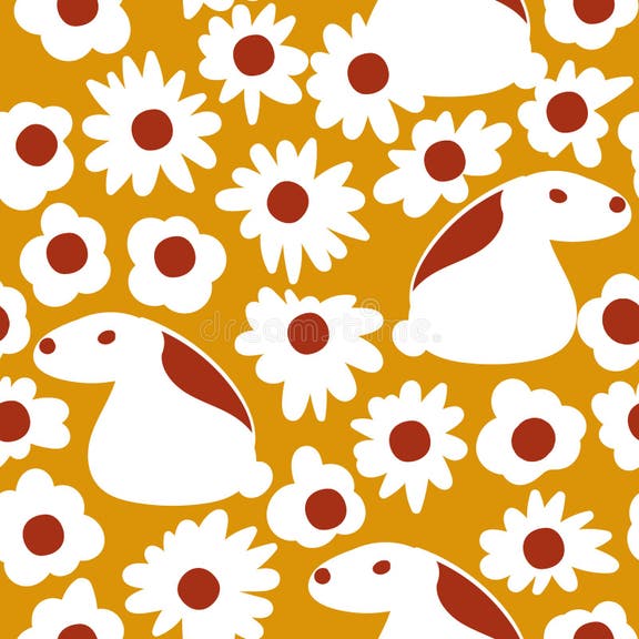 Seamless Vector Pattern with White Rabbits on a Daisy Meadow Stock ...