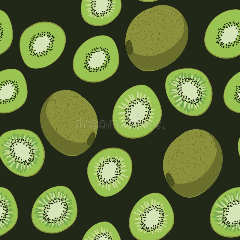 Seamless Vector Pattern With Whole And Sliced Kiwi Fruits Stock Vector ...