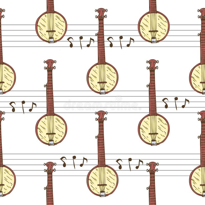 Seamless Pattern with Banjo Stock Illustration - Illustration of ...