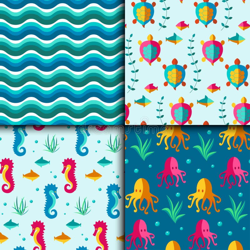 Sea Seamless Patterns Vector Collection Stock Illustrations – 933 Sea ...