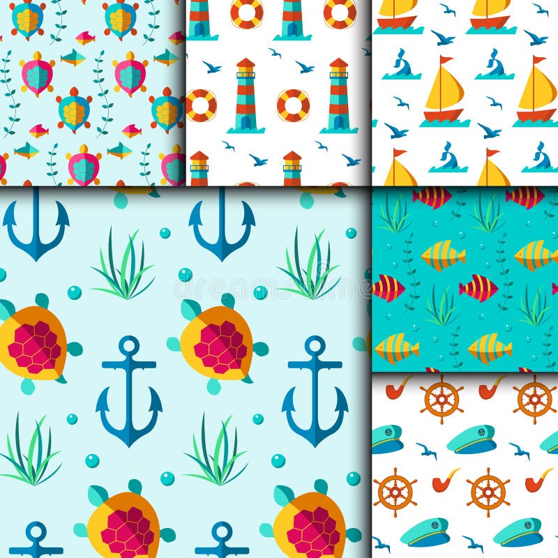 Sea Seamless Patterns Vector Collection Stock Illustrations – 933 Sea ...