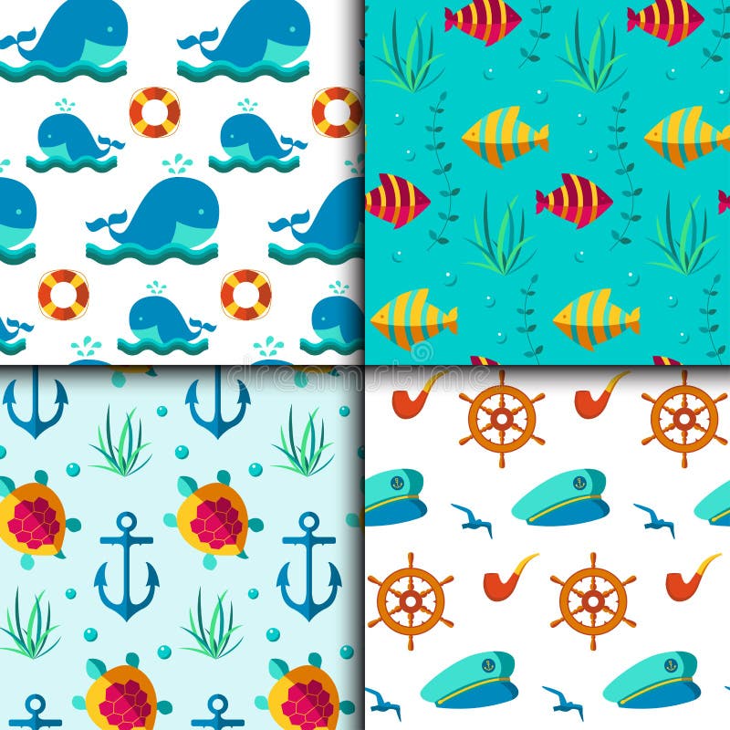 Sea Seamless Patterns Vector Collection Stock Illustrations – 933 Sea ...